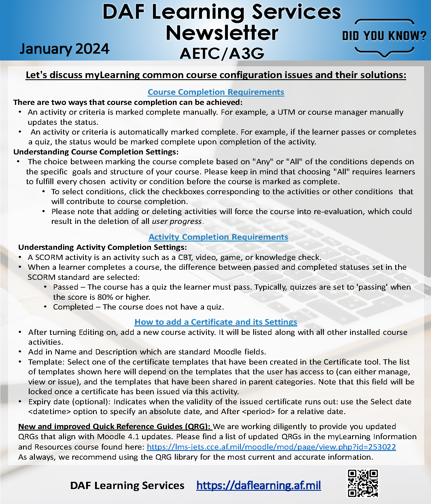 DAF Learning Services Newsletter > DAF Learning Services > News